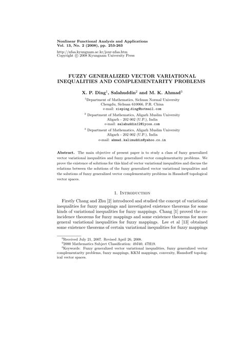 Pdf Fuzzy Generalized Vector Variational Inequalities And Complementarity Problem