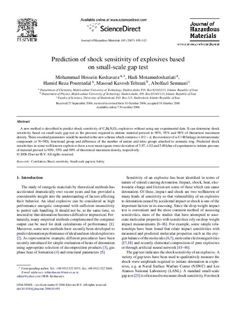 Pdf Prediction Of Shock Sensitivity Of Explosives Based On Small
