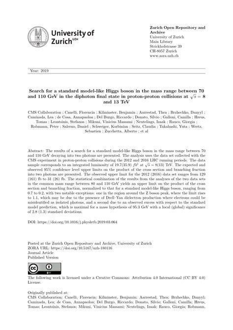 Pdf Search For A Standard Model Like Higgs Boson In The Mass Range Between 70 And 110 Gev In