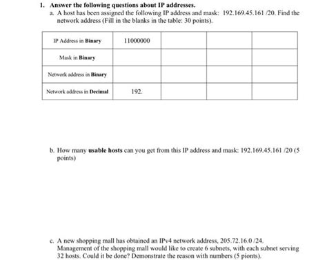 solved 1 answer the following questions about ip addresses