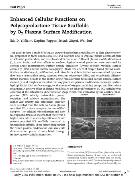 Pdf Enhanced Cellular Functions On Polycaprolactone Tissue Scaffolds By O2 Plasma Surface