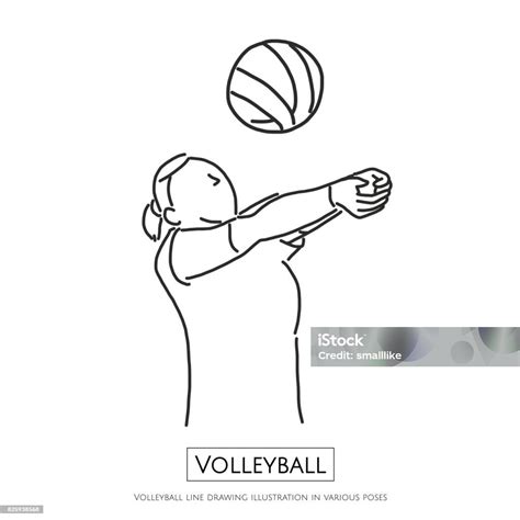 다양 한 포즈 라인 드로잉 벡터 일러스트 그래픽 디자인에서에서 배구 라인 드로잉 그림 Championship에 대한 스톡 벡터
