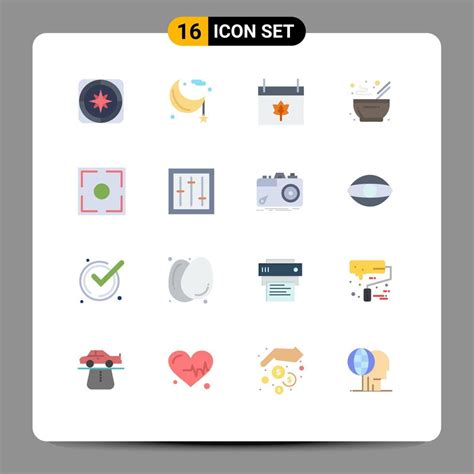 16 User Interface Flat Color Pack Of Modern Signs And Symbols Of Hot Food Night Bowl Date