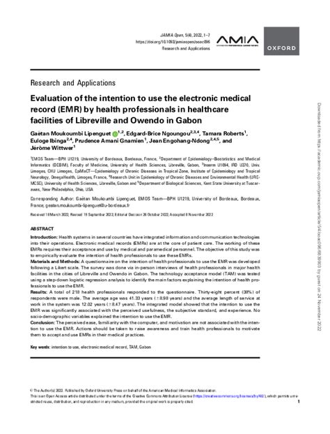 Pdf Evaluation Of The Intention To Use The Electronic Medical Record Emr By Health