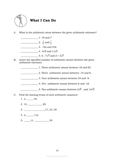 Math 10 Module 3 Arithmetic Means And Nthterm Of An Arithmetic