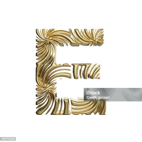 알파벳 대문자 E 편지입니다 반짝이 노란 금속 골든 글꼴에 의하여 이루어져 있다 3d 렌더링에 고립 된 흰색 배경 0명에 대한 스톡 사진 및 기타 이미지 Istock