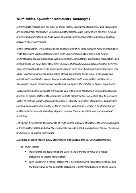 truth tables equivalent statements tautologies these three concepts help us analyze and