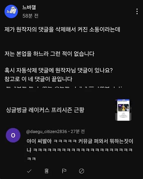 느바갤 쇼츠 주인장의 글 원작자 댓글 삭제 해명 농구 에펨코리아