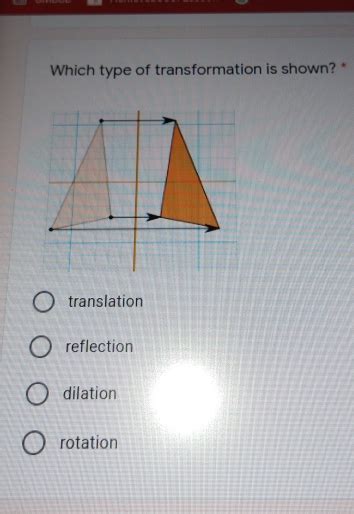 Solved Which Type Of Transformation Is Shown Translation Reflection Dilation Rotation [algebra]