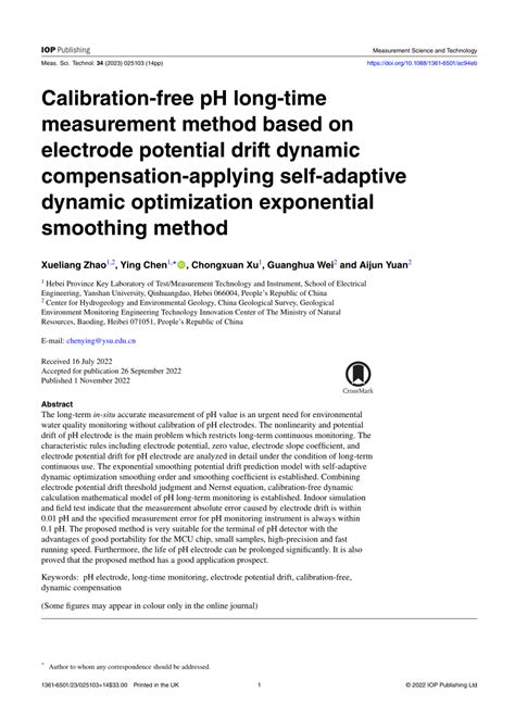 Calibration Free Ph Long Time Measurement Method Based On Electrode