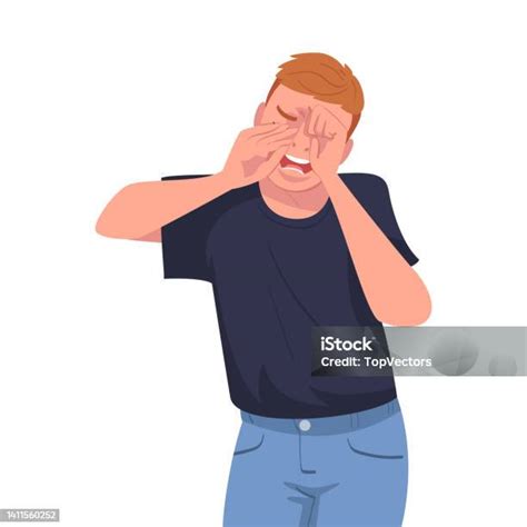 슬픔과 슬픔에서 울고 흐느끼는 우는 남자 캐릭터 슬프고 화가 난 벡터 일러스트 레이 션 감정에 대한 스톡 벡터 아트 및 기타
