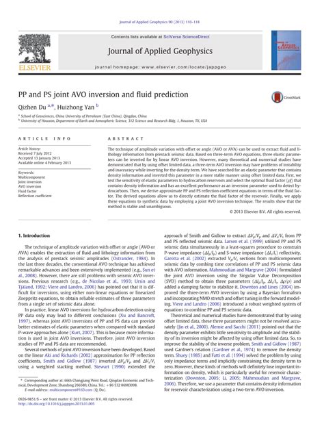 Pdf Pp And Ps Joint Avo Inversion And Fluid Prediction