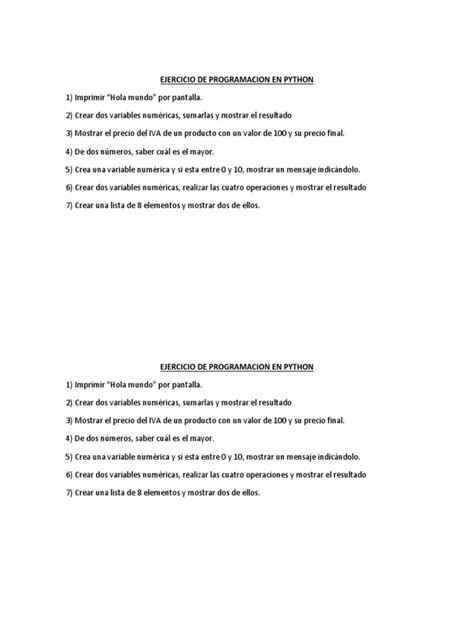 Ejercicio De Programacion En Python Pdf