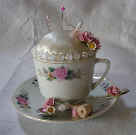 Teacup Pincushion Repurposed Teacup Pincushion Teacup With Etsy Tea