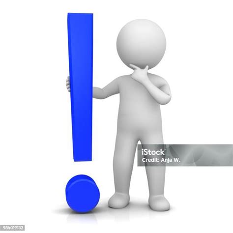 느낌표 느낌표 블루 3d 기호 아이콘 서명 생각 스틱 남자 그림 흰색 배경에 고립 문제 해결 스틱피겨에 대한 스톡 사진 및 기타 이미지 Istock