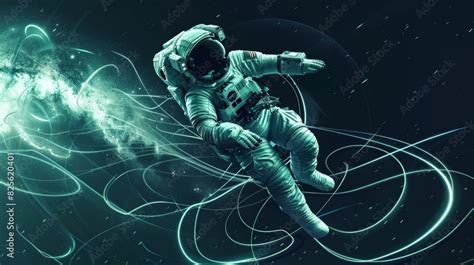 An Image Of An Astronaut Floating In Space With Lines Representing The Force Of Gravity Being