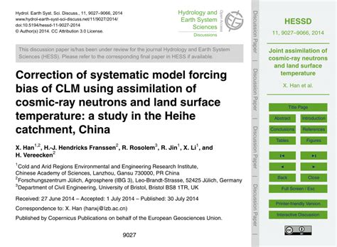 Pdf Correction Of Systematic Model Forcing Bias Of Clm Using Assimilation Of Cosmic Ray