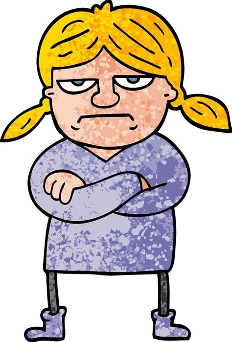 Grunge Textured Illustration Cartoon Grumpy Girl 12552370 Vector Art At Vecteezy