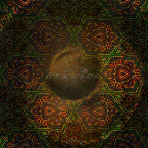 Elegant Dark Green Orange Old Geometric Mosaic Vignette Abstract Kaleidoscope Mosaic Lines