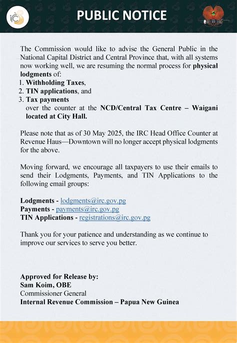 Notice Resumption Of Physical Lodgments At Ncd Central Tax Centre The