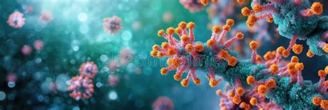 Close Up View Of Molecular Rna Chain Surrounded By Viruses Under Microscopic Conditions