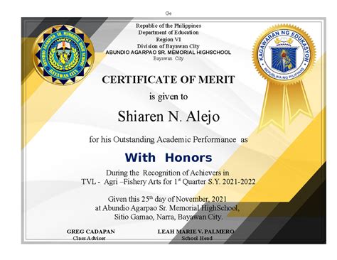 Award Certificates Templates Aasmhs Ge Republic Of The Philippines