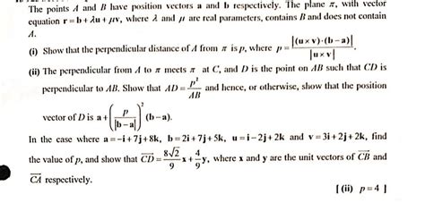 Solved The Points A And B Have Position Vectors A And B Chegg