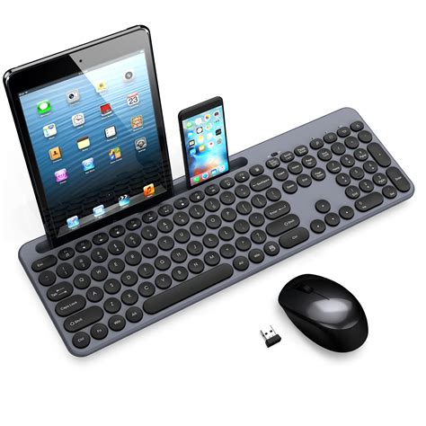 LeadsaiL Wireless Keyboard And Mouse Combo Full Sized Ergonomic Computer Keyboard With Phone