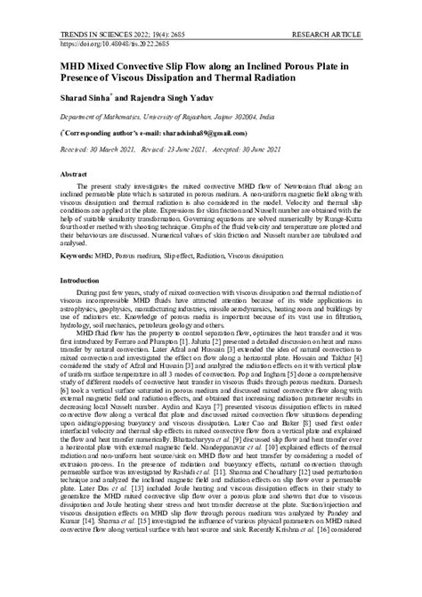 Pdf Mhd Mixed Convective Slip Flow Along An Inclined Porous Plate In Presence Of Viscous
