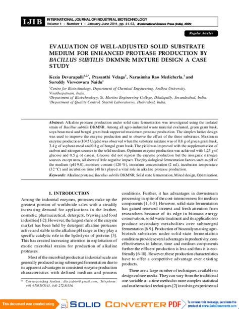 Pdf Evaluation Of Well Adjusted Solid Substrate Medium For Enhanced Protease Production By