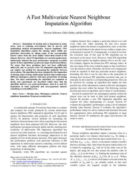 Pdf A Fast Multivariate Nearest Neighbour Imputation Algorithm