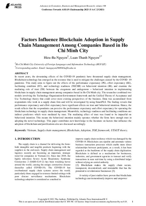 Pdf Factors Influence Blockchain Adoption In Supply Chain Management Among Companies Based In