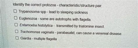 Solved Identify The Correct Protozoa Characteristicstructure Pair