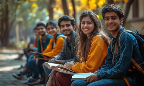 Sri Lankan Group Of Happy Students Sitting In College Campus Premium Ai Generated Image