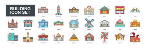 Esta Edificio Conjunto Icono Vector Ilustra Varios Estructuras Me Gusta Casas F Bricas
