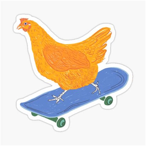Chicken On A Skateboard Drawing Sticker For Sale By Ricetraveler