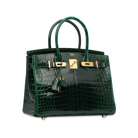 Elegant Dark Green Crocodile Birkin Bag With Gold Hardware Green