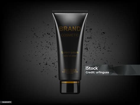 검은 색 배경에 숯 분말 폭발검은 화장품 플라스틱 튜브 숯 해독 크림 또는 얼굴 마스크 화장품 포장 디자인 검은색에 대한 스톡