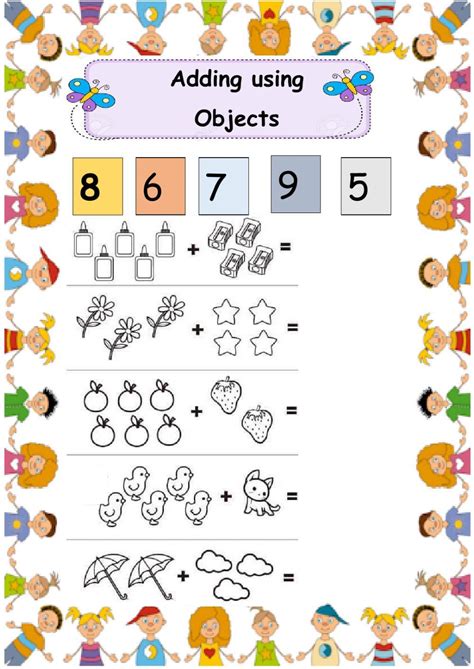 Adding Using Objects Worksheet Worksheets English Posters Math Addition