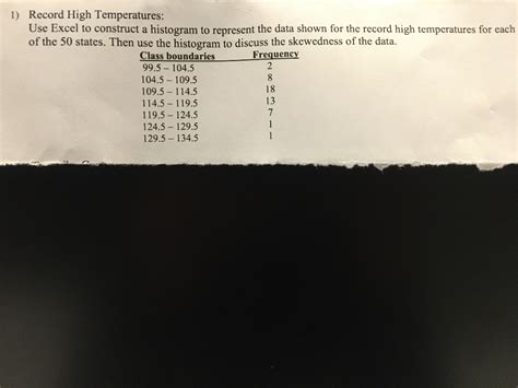 Solved 1 Record High Temperatures Use Excel To Construct A