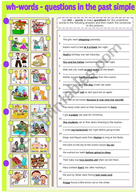 Wh Questions Past Simple Exercises Free Printable