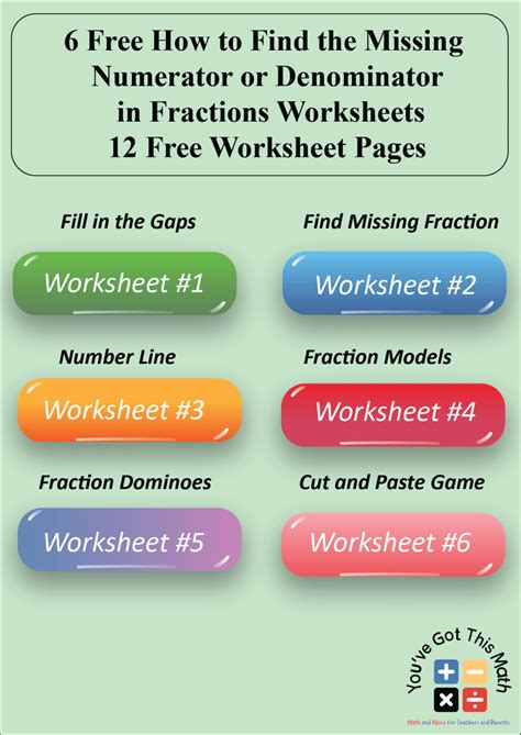 How To Find The Missing Numerator Or Denominator In Fractions Free Worksheets