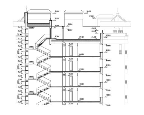 Multistory Building Section Detailed Architectural Technical Drawing