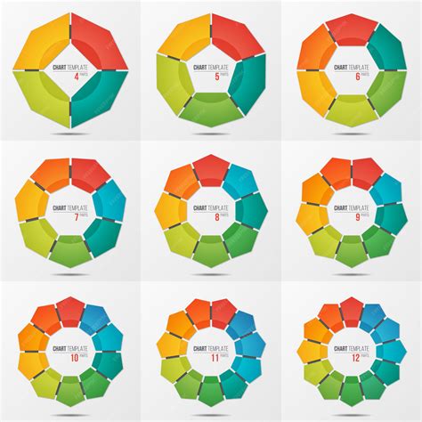 Premium Vector Set Of Polygonal Circle Chart Templates With 4 12 Parts