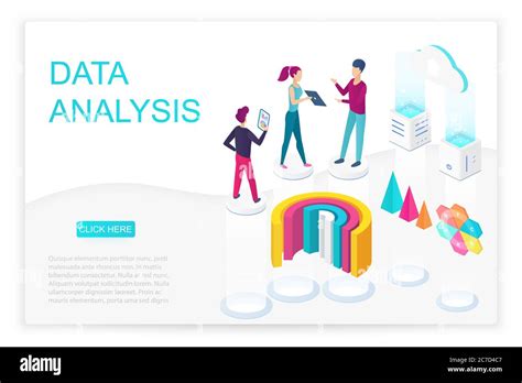 Data Analysis Isometric Landing Page Vector Template Infographics