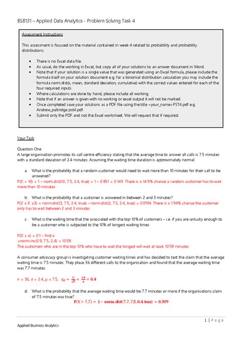 Bsb131 Lecture Notes 1 P A G E Applied Business Analytics Bsb131 Applied Data Analytics