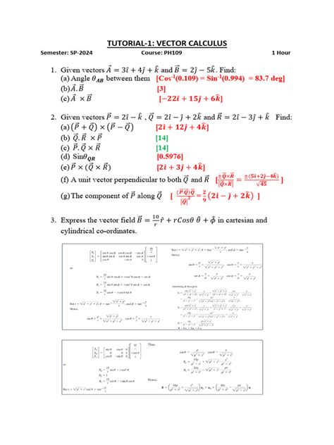 Vector Calculus Tutorial Sp 2024 Pdf Science And Mathematics