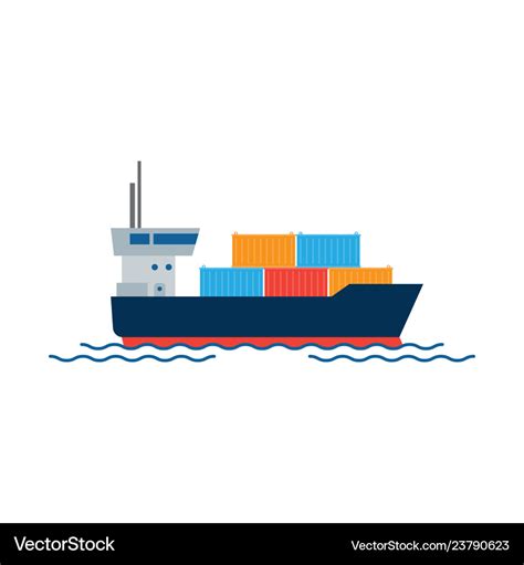 Cargo Ship With Containers In The Ocean Shipping Vector Image
