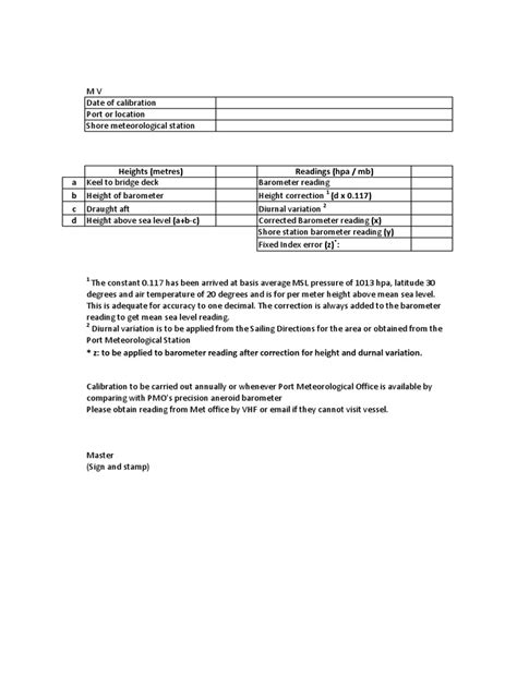 Barometer Calibration Certificate Pdf