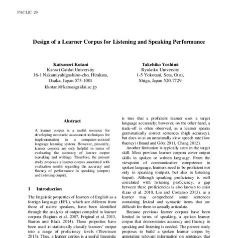 Design Of A Learner Corpus For Listening And Speaking Performance Acl Anthology